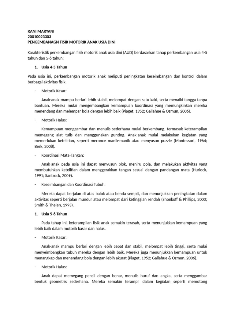 Rani Maryani - Perkembangan - Fisik - Motorik - Usia3-4 - 5-6 | PDF