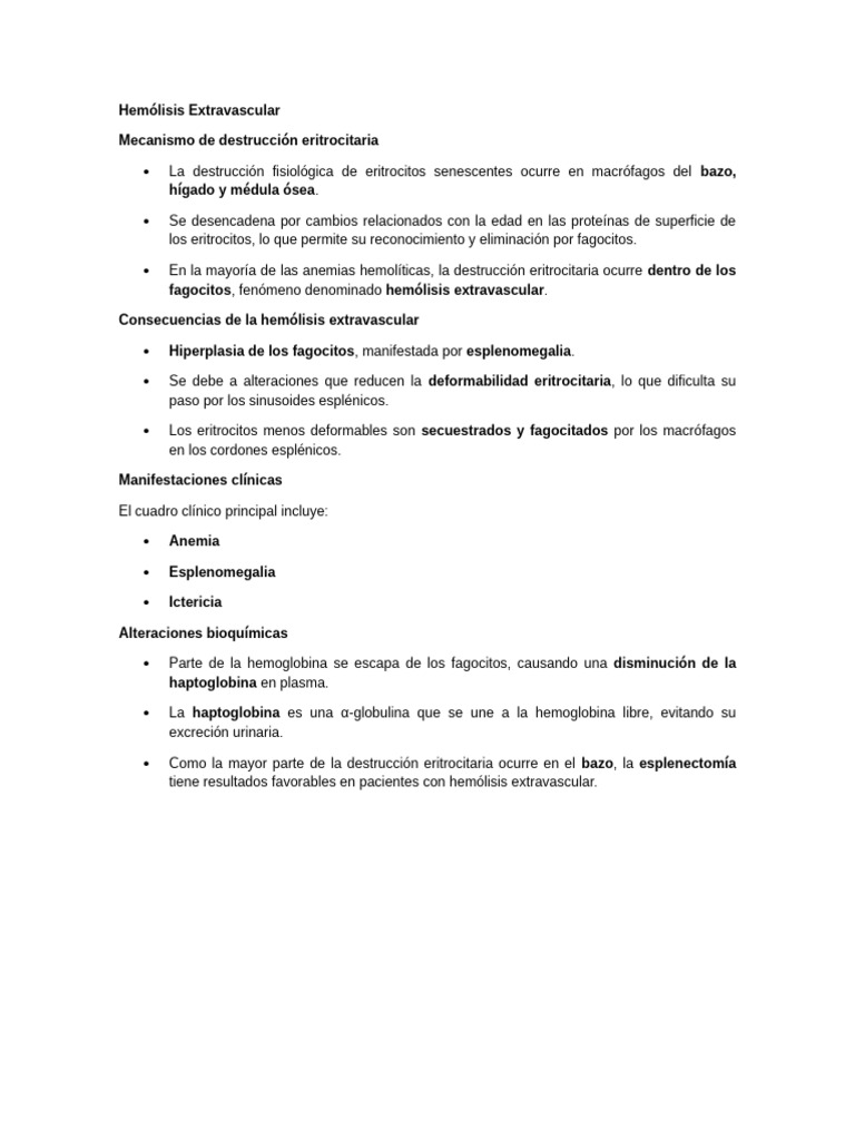 Hemólisis Extravascular: Causas y Efectos | PDF