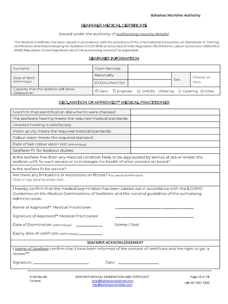 Bahamas Medical Form | PDF