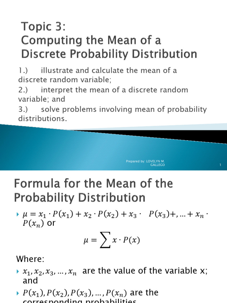 topics-3_Computing-the-Mean-of-a-Discrete-Probability-Distribution-1 | PDF | Mean | Probability ...