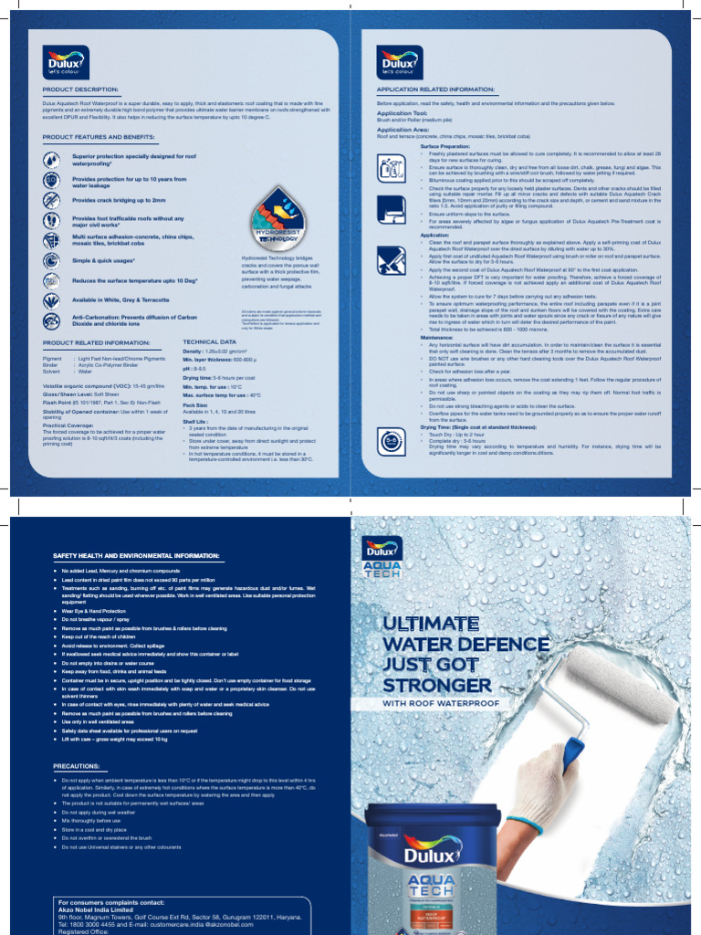 Dulux Aquatech Roof Waterproof Pds | PDF | Paint | Water