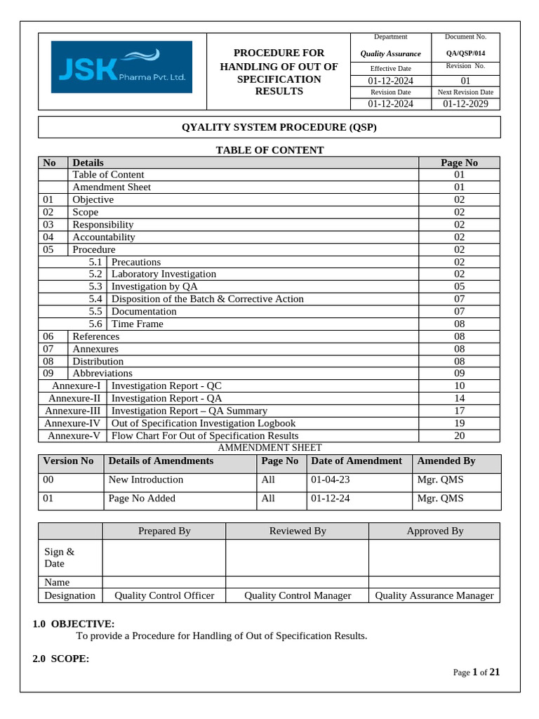 Quality Assurance: OOS Handling Guide | PDF | Quality Assurance ...