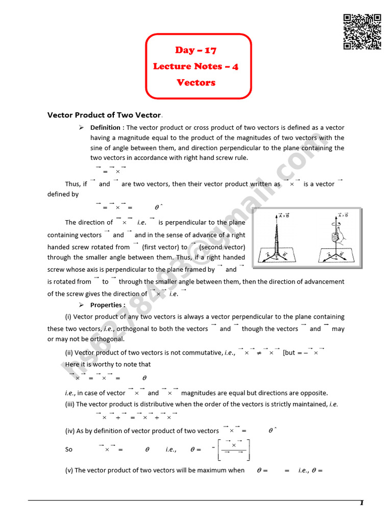 Vectors Lecture - 4 Notes | PDF | Euclidean Vector | Rotation