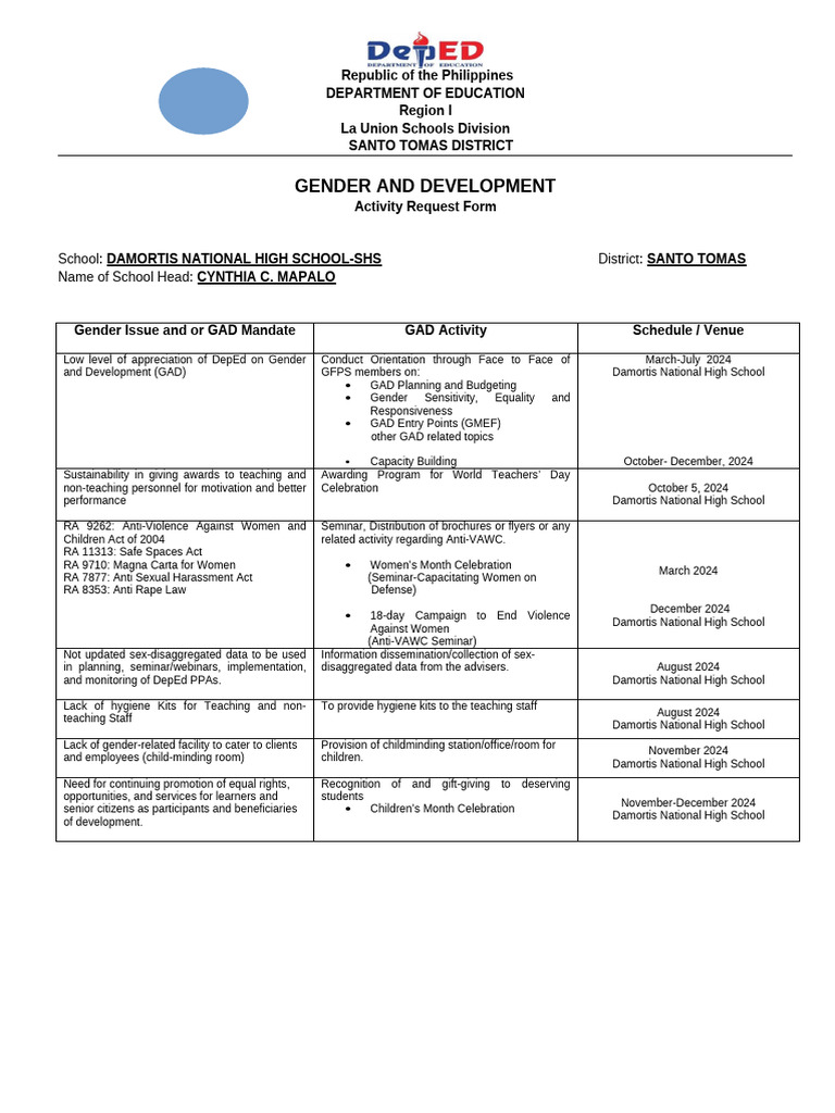 2024 Gad Activity Request | PDF | Social Ethics