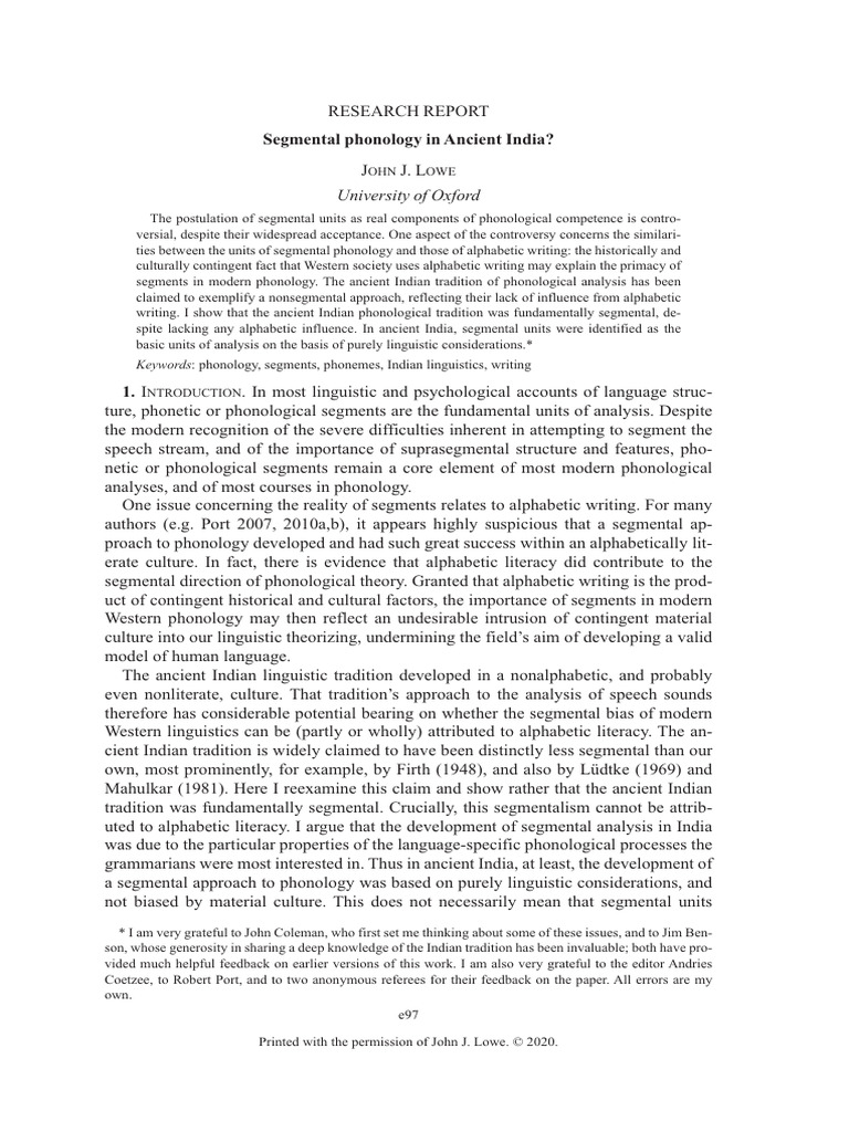 Segmental Phonology in Ancient India - 96.2lowe | PDF | Phoneme | Syllable