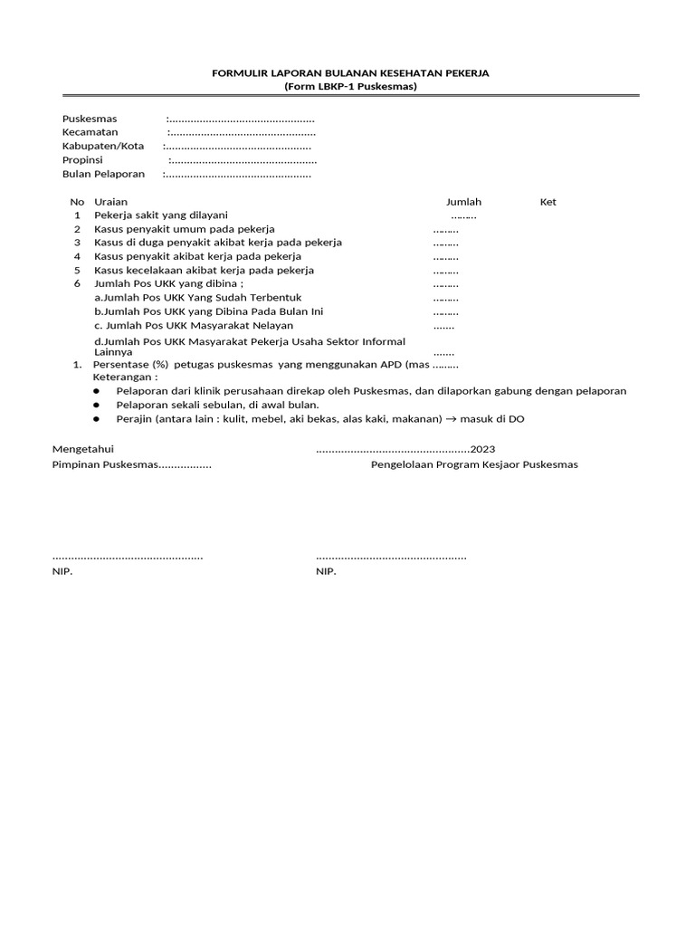 Format laporan-kesjaor_ bulanan dan triwulan | PDF