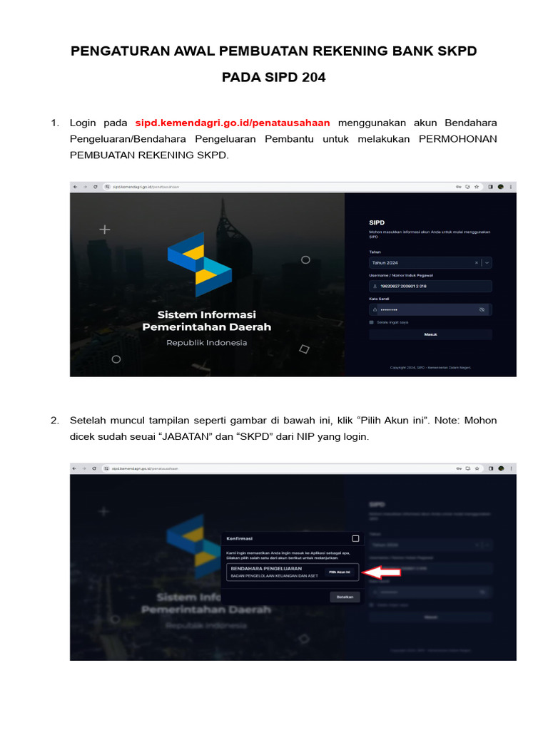 Pengaturan Awal Pembuatan Rekening Bank SKPD Pada Sipd 2024 | PDF