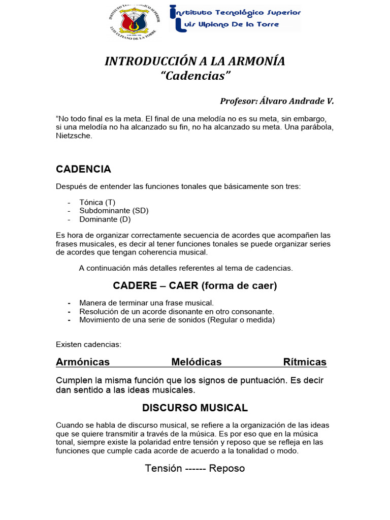 Cadencias | PDF | Formas musicales | Elementos de la música