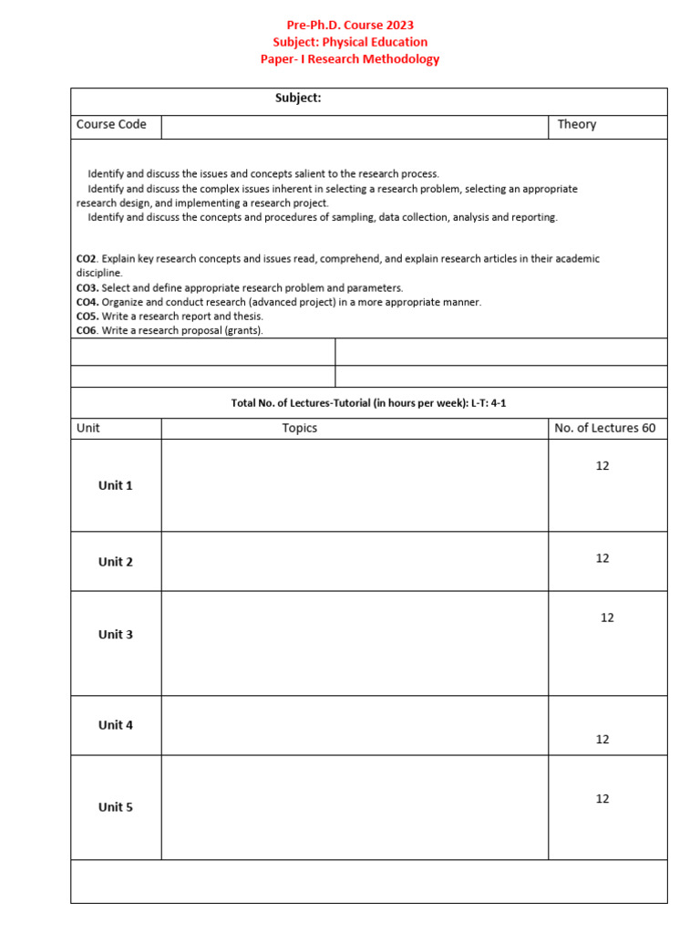 Pre-Ph.D. Course 2023 (Physical Education | PDF | Methodology | Citation