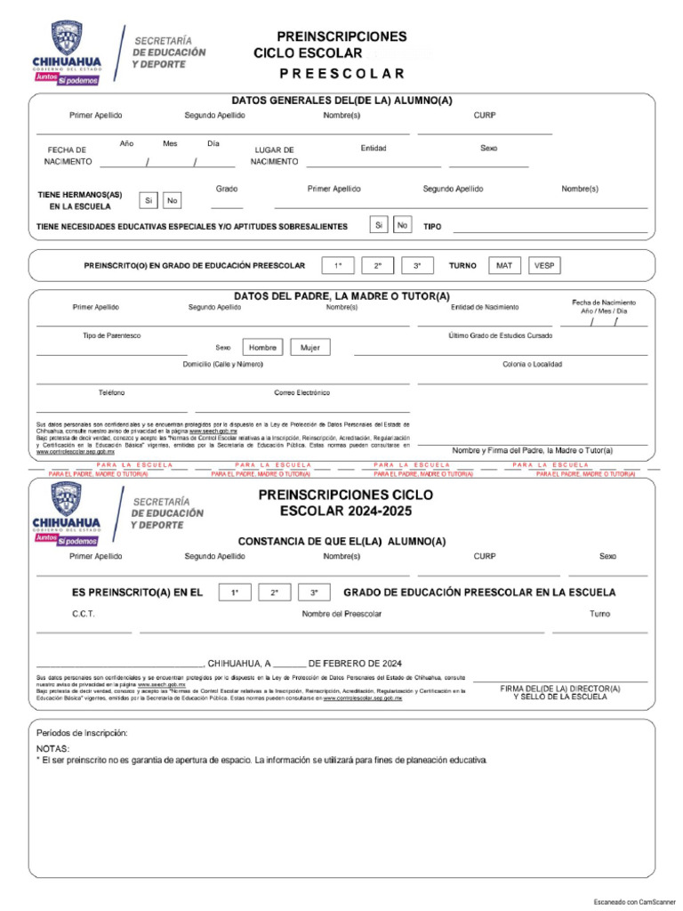 Ficha-PREINSCRIPCIÓN CORREGIDO EL CICLO ESCOLAR | PDF