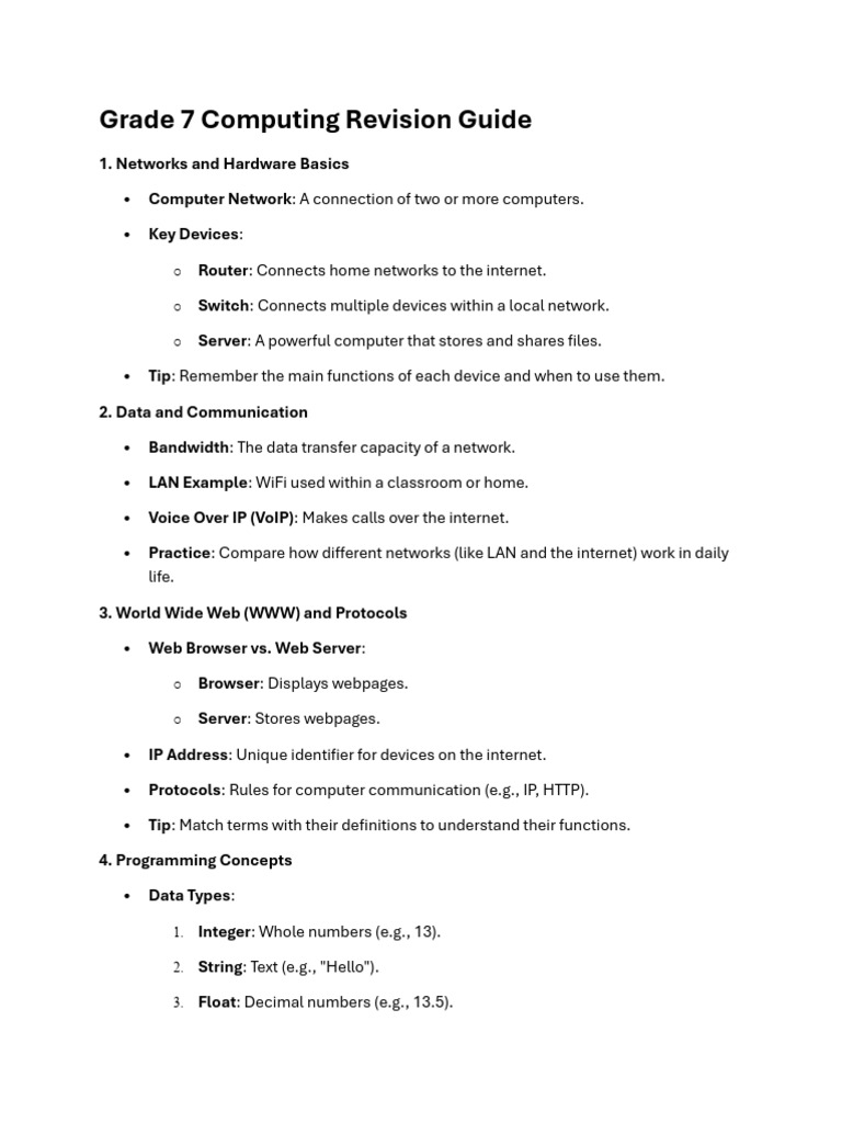 Grade 7 Revision topics | PDF | Computer Network | World Wide Web