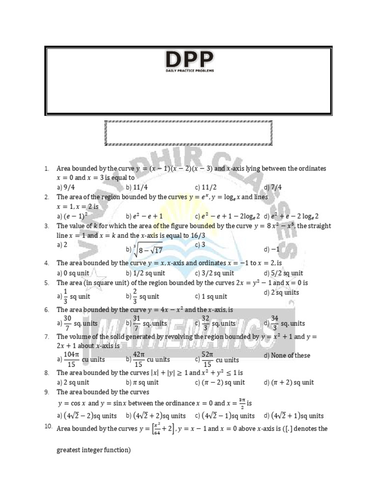 Class XI Maths: Applications of Integrals | PDF | Area | Tangent