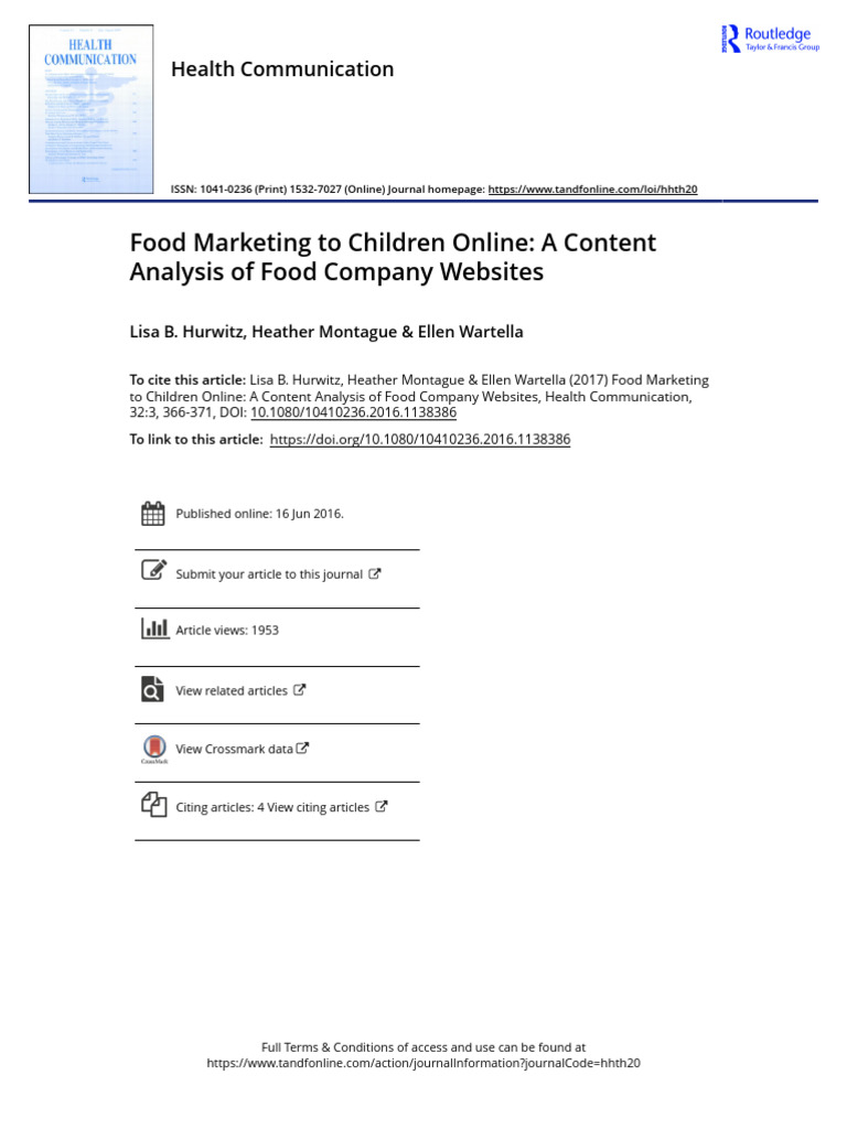 Food Marketing to Children Online a Content Analysis of Food Company ...