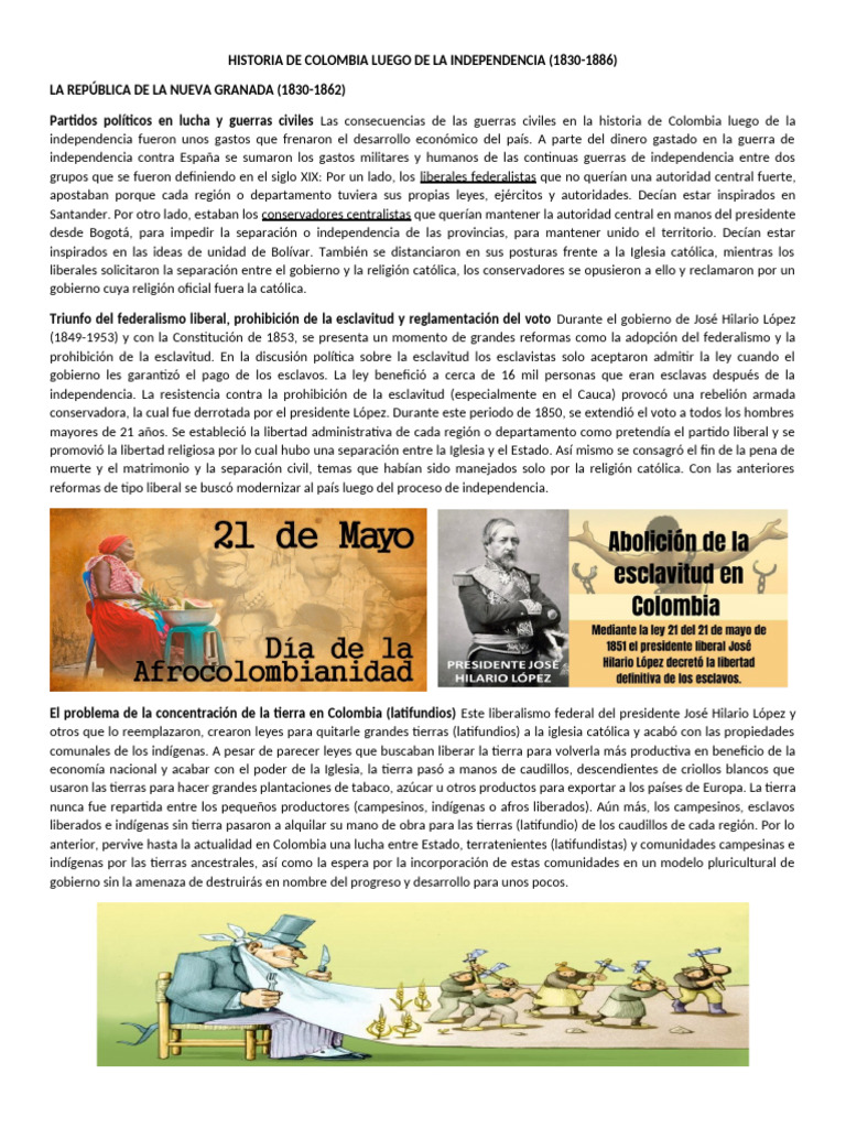 Historia de Colombia Luego de La Independencia 2 | PDF