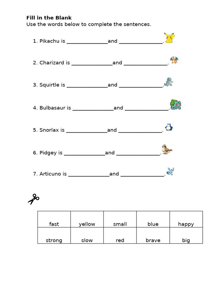 Pokemon Add Words Cut Out | PDF