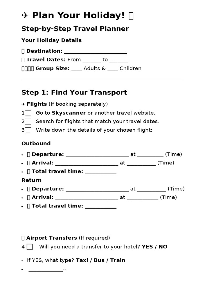 Plan Your Holiday Worksheet | PDF