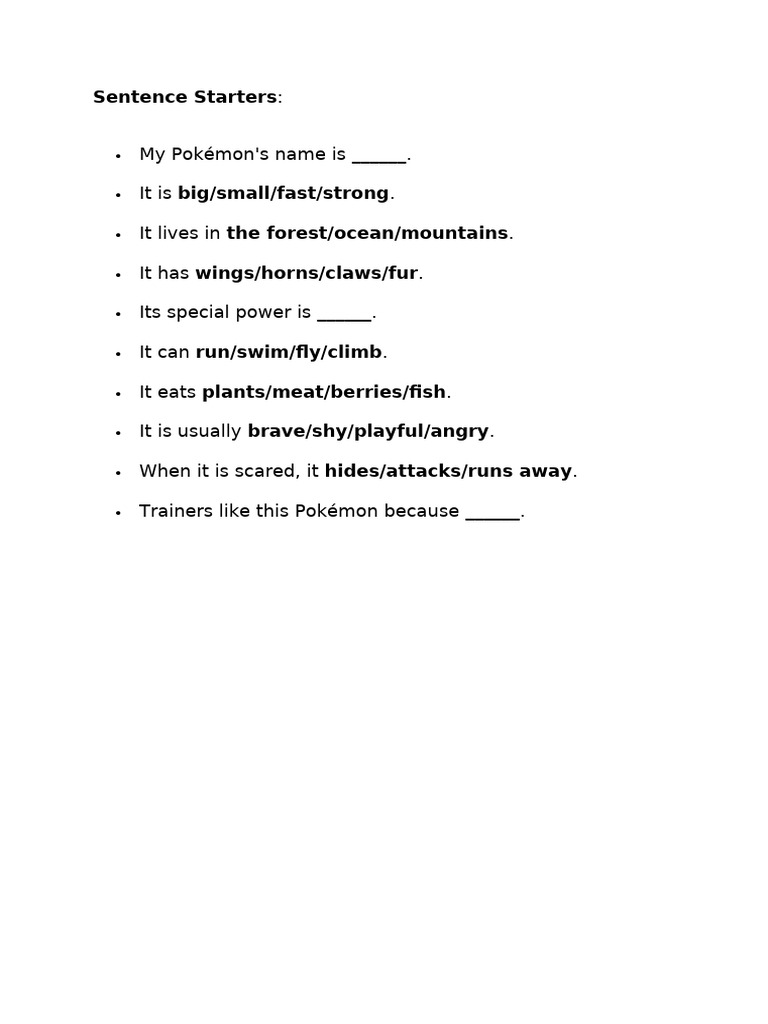 Sentence Starters | PDF