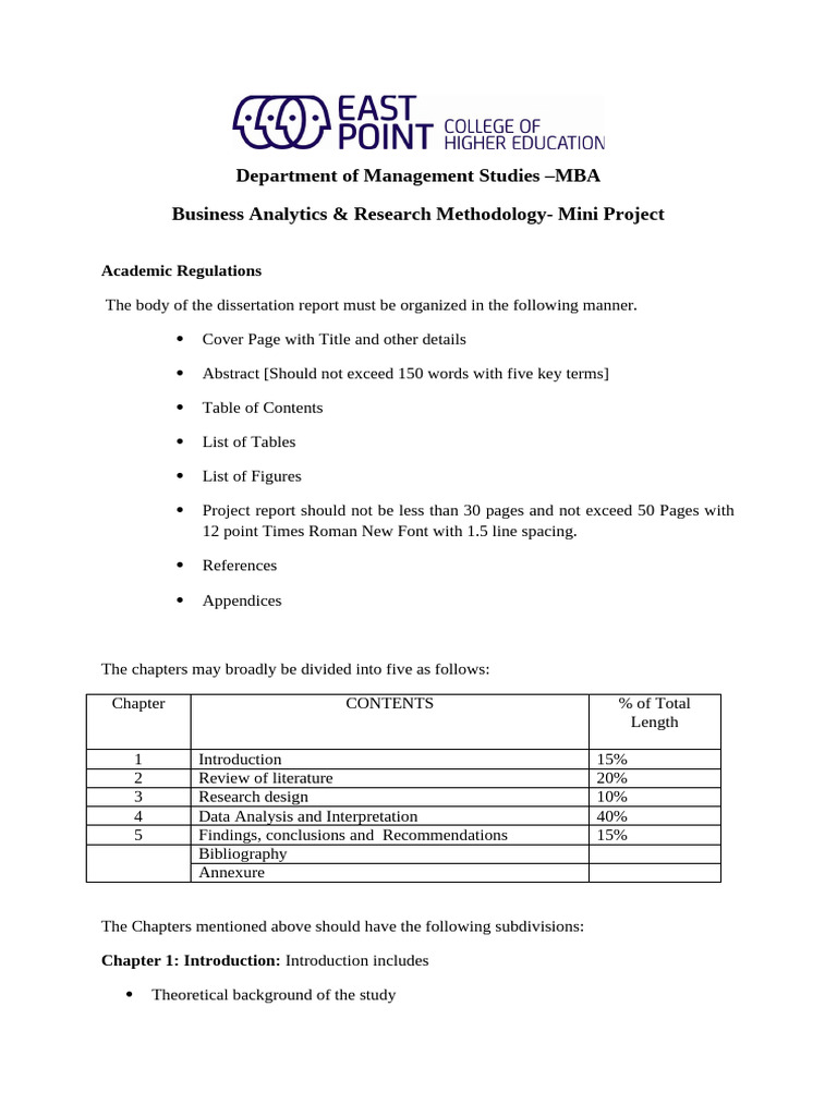 MBA Mini Project Guidelines and Structure | PDF | Data Analysis ...