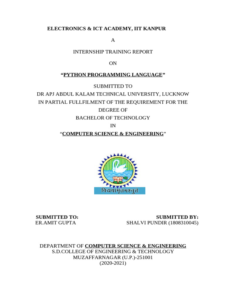 Shalvi Python Internship Report - Word | PDF | Python (Programming Language) | Object Oriented ...