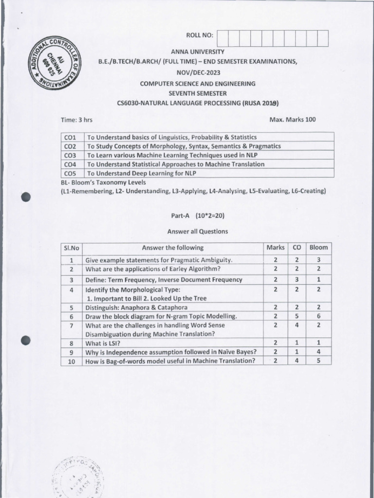 NLP Exam Questions for Anna University | PDF | Parsing | Artificial ...