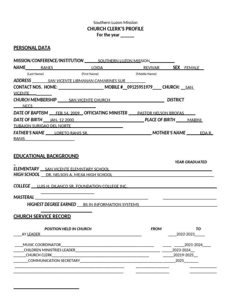 Church Clerks Profile | PDF