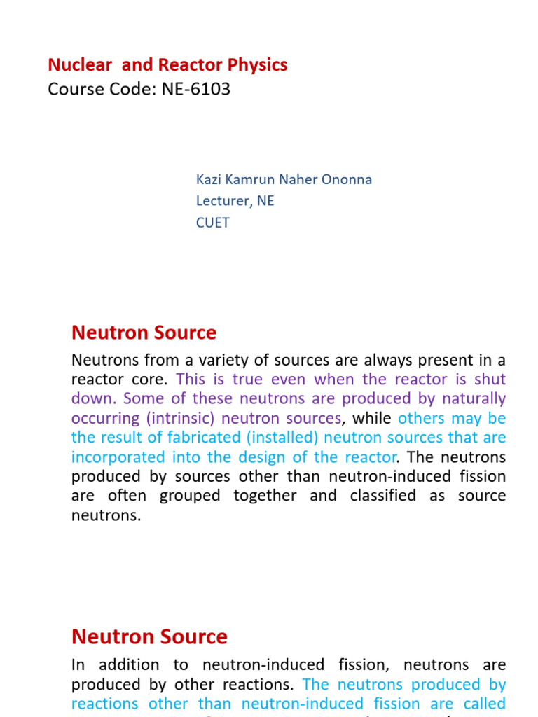 Neutron Sources Nuclear Cross Section and Neutron Flux | PDF | Neutron ...