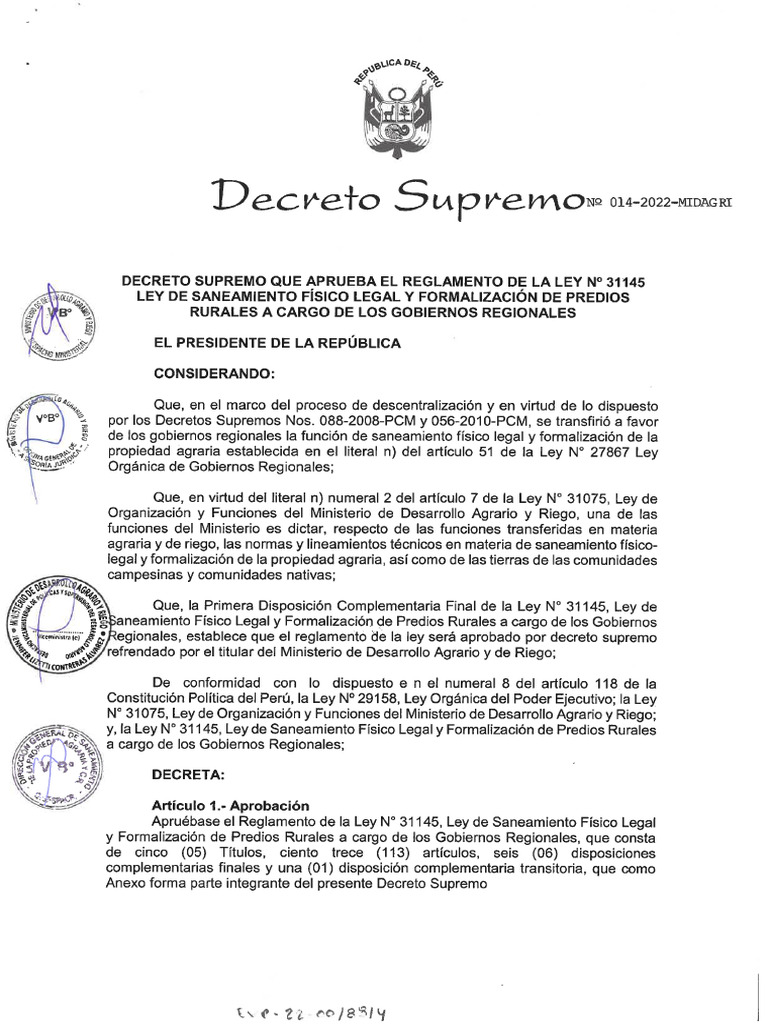 DECRETO SUPREMO N° 014-2022-MIDAGRI.pdf | PDF