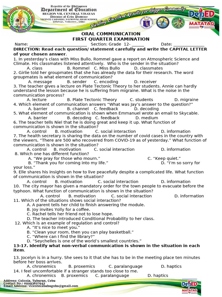 Oral Communication Periodical Exam- Copy | PDF | Communication | Human ...