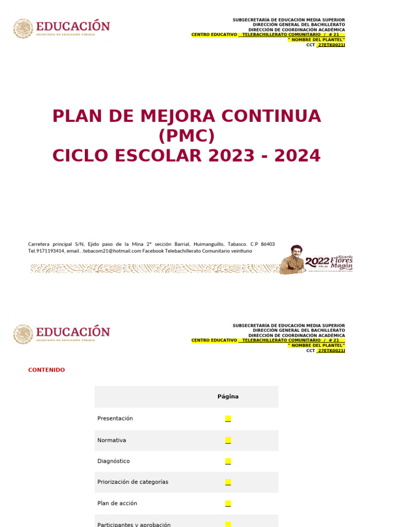 Formato-PMC-2022-2023-__ | PDF | Escuelas | Educación Secundaria
