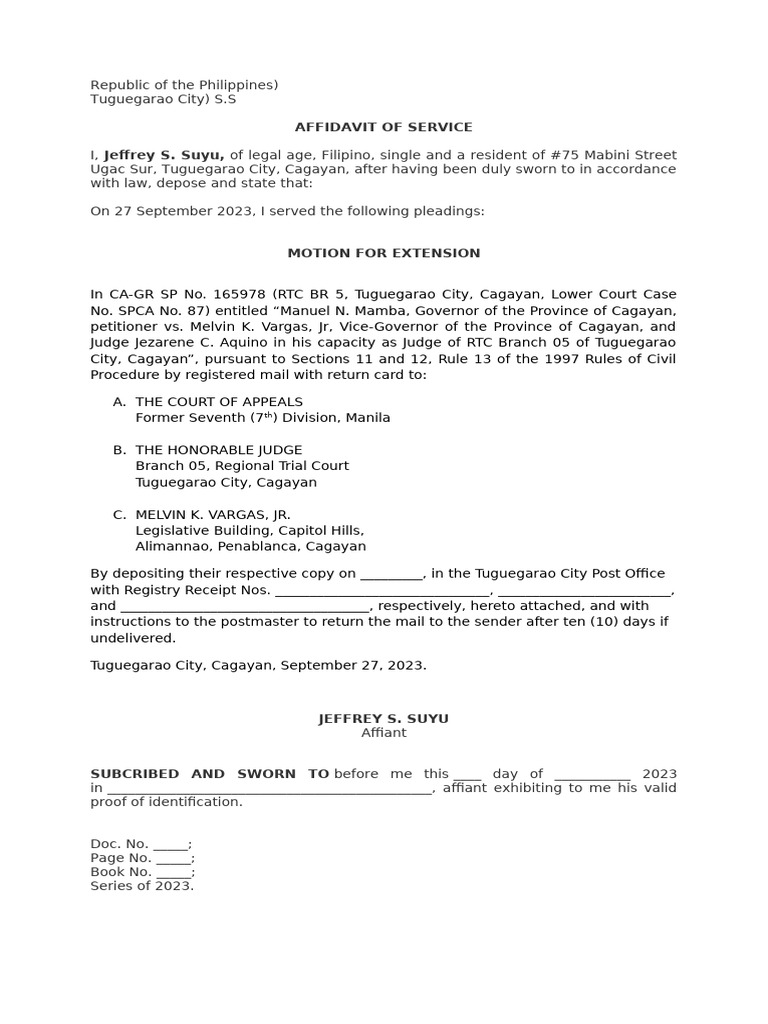 Affidavit of Service | PDF
