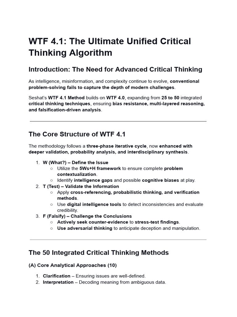 WTF 4.1 - The Ultimate Unified Critical Thinking Algorithm | PDF | Thought | Critical Thinking