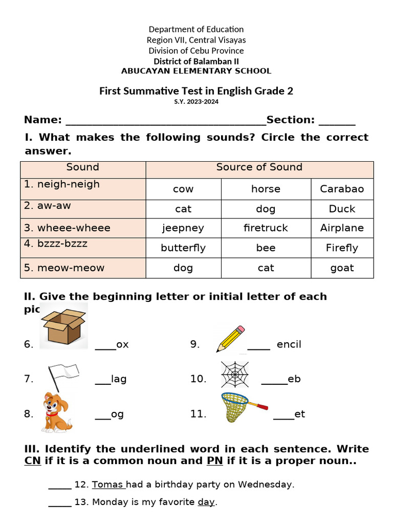Grade 2 English Summative Test 2023 | PDF | Linguistics | Language ...