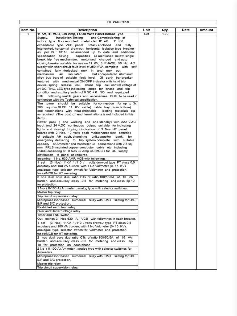 HT Panel Specifications | PDF | Alternating Current | Direct Current