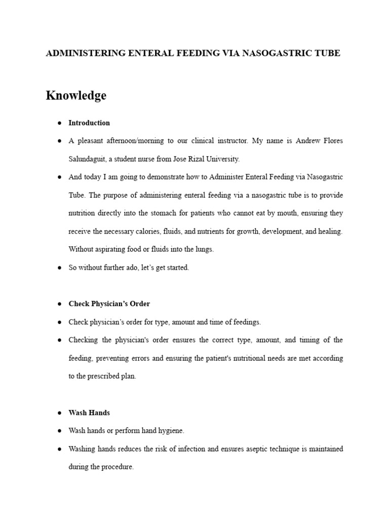 Administering Enteral Feeding via NG Tube | PDF | Gastroenterology | Clinical Medicine