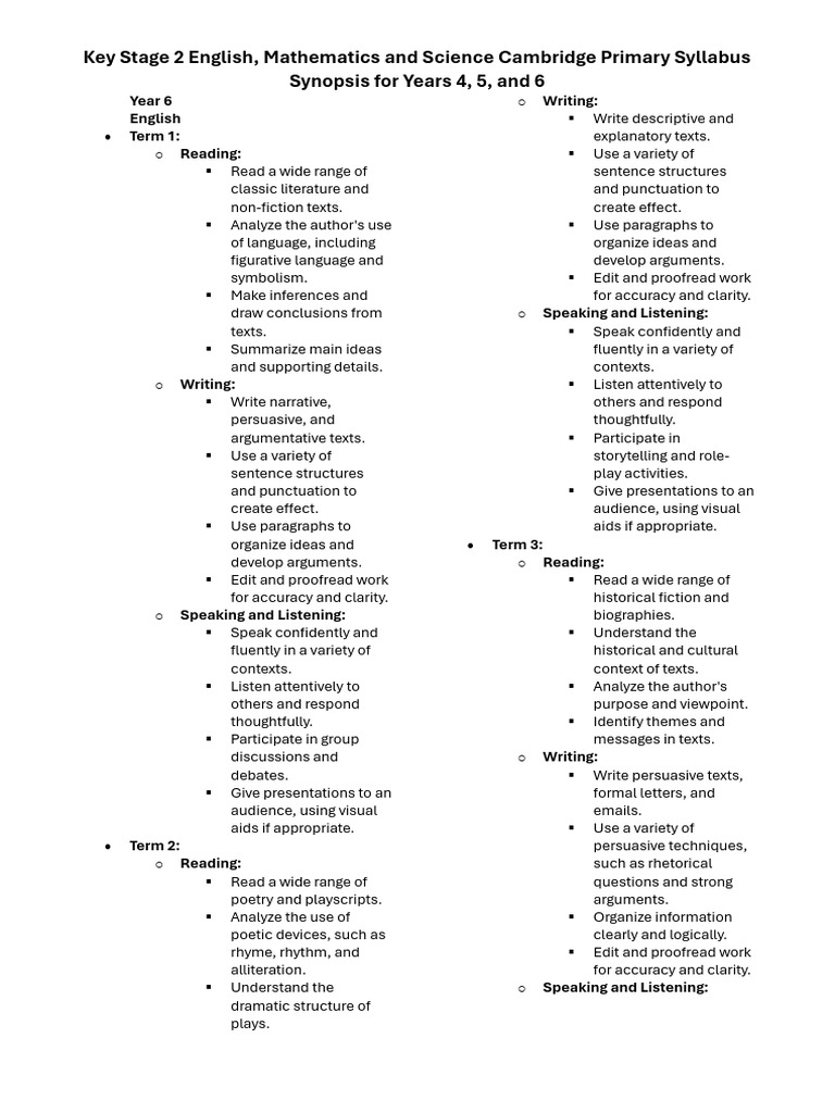 Cambridge Primary Syllabus Overview | PDF | Electricity | Force