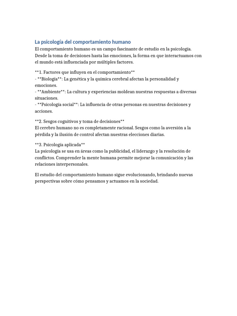 La Psicología Del Comportamiento Humano | PDF