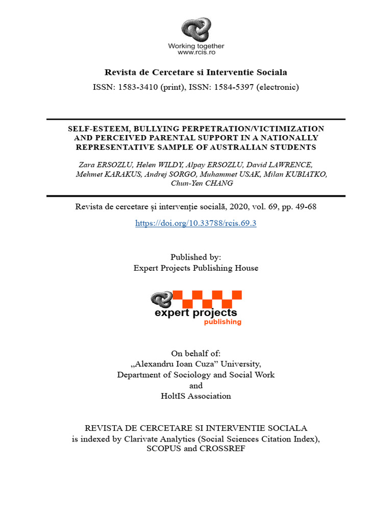 Self-Esteem, Bullying Perpetration | PDF | Bullying | Self Esteem