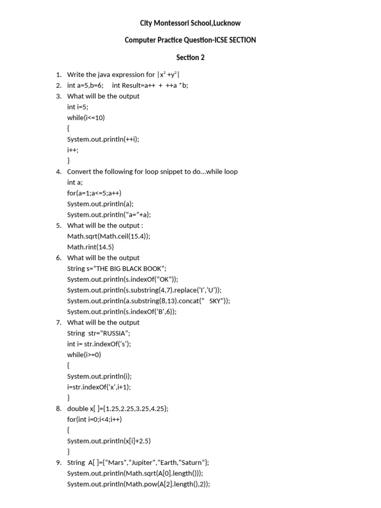 Aliganj Campus I Ms Zehra Abbas QUESTION - PRACTISE - HO | PDF | Parameter (Computer Programming ...