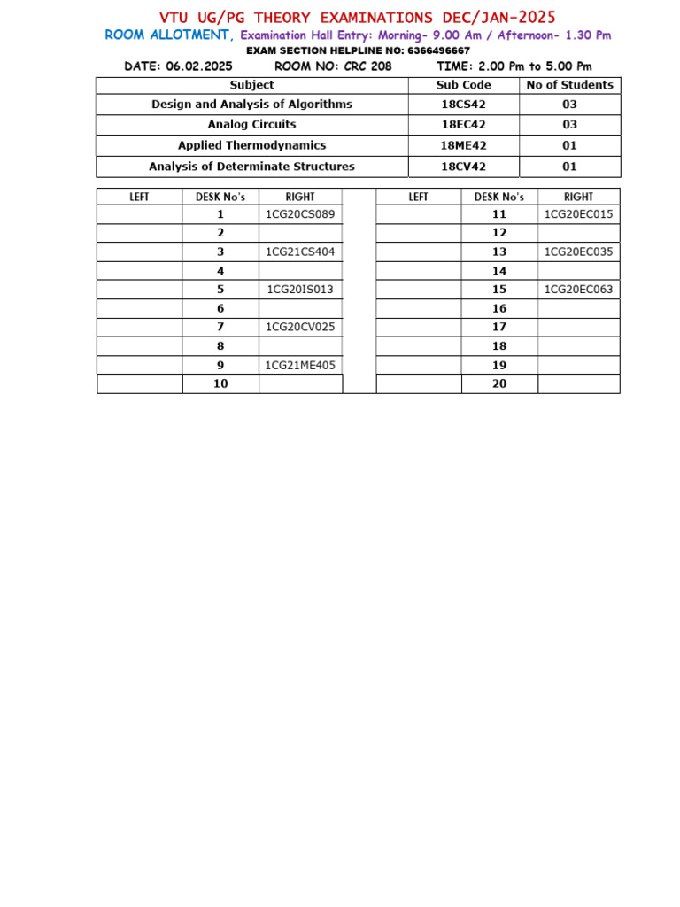Room Allotment 6.2.25 2.00am | PDF