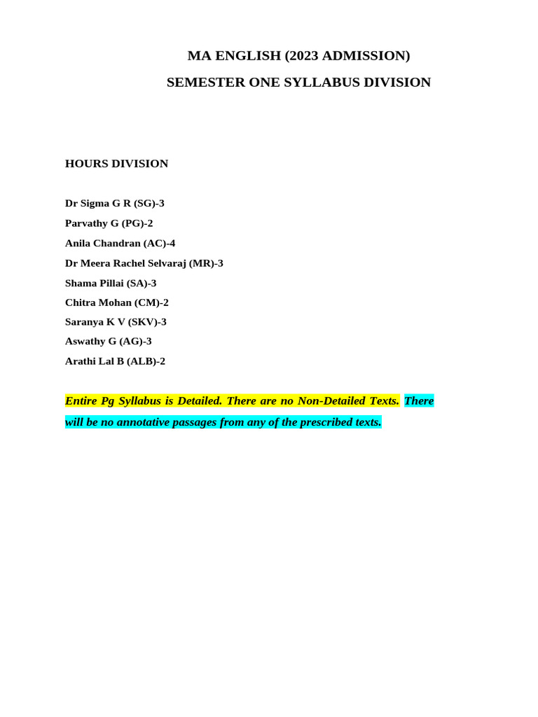 MA English Semester 1 Syllabus 2023 | PDF | Word | Phonology