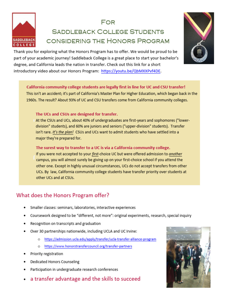 Saddleback College Honors Program Info | PDF | Educational Stages | Higher Education