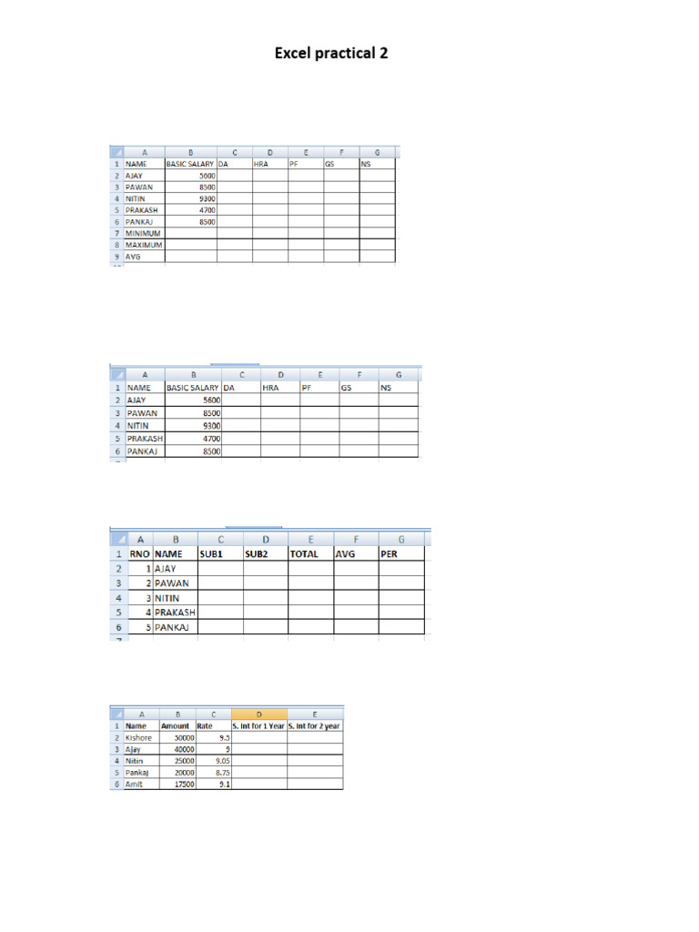 Excel Practical 2 | PDF