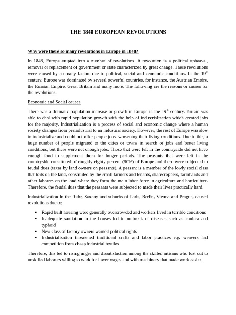 1848 European Revolutions | PDF | Cost Of Living | Nationalism