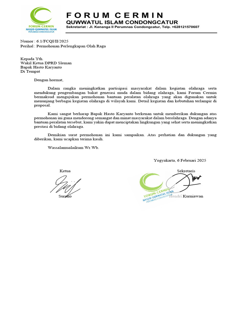 Contoh Surat Permohonan Permohonan Meja Pingpong 2 | PDF