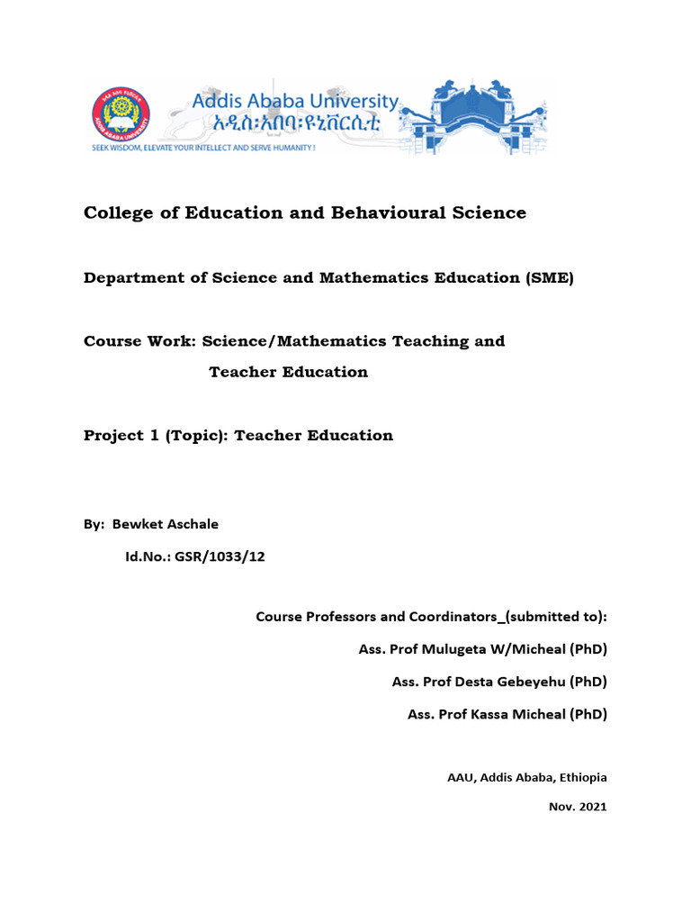 Project-Unit-1 (Teacher Education) - Bewket Aschale | PDF | Teachers ...