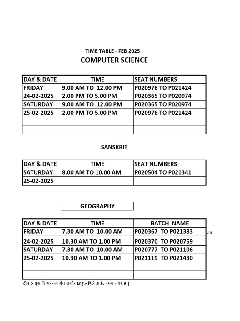 HSC Practical Time Table Feb 2024 | PDF