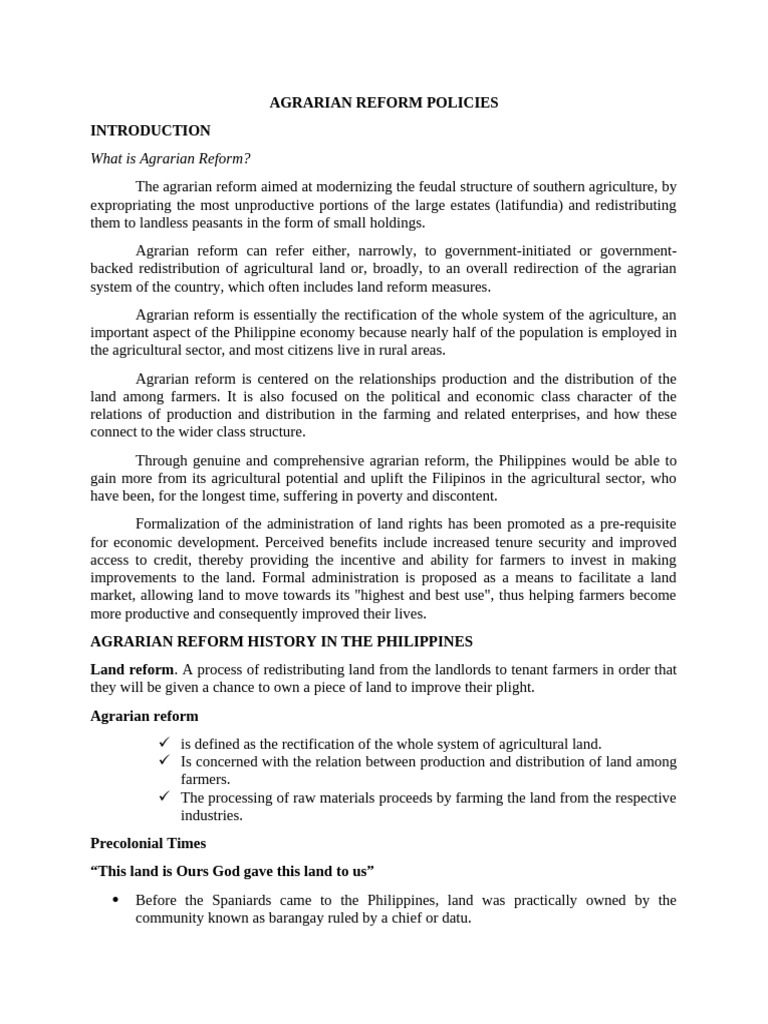 Agrarian Reform Policies in the Philippines | PDF | Leasehold Estate ...