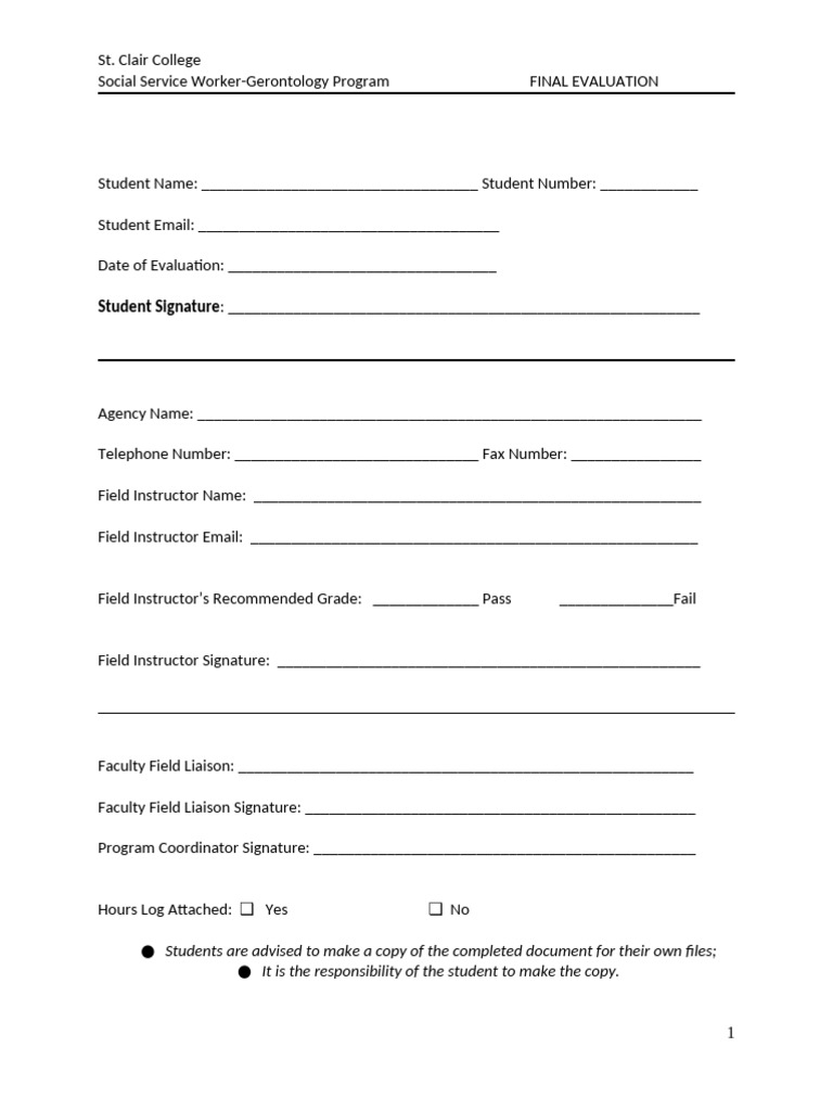 SSW-G Final Evaluation Form - FALL2024 | PDF | Evaluation | Policy