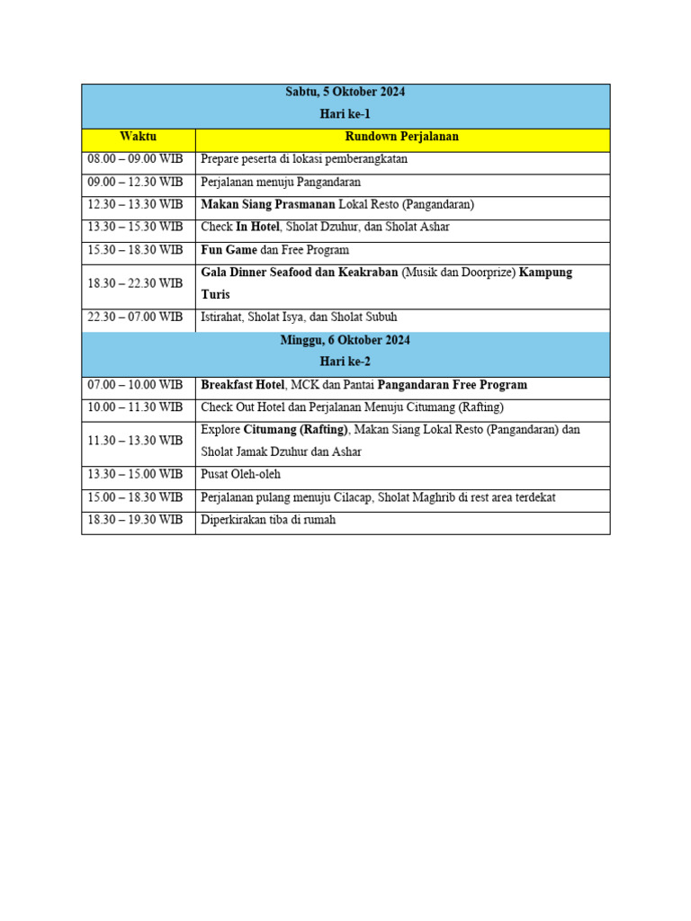 Rundown, Bus, Kamar 2024 | PDF