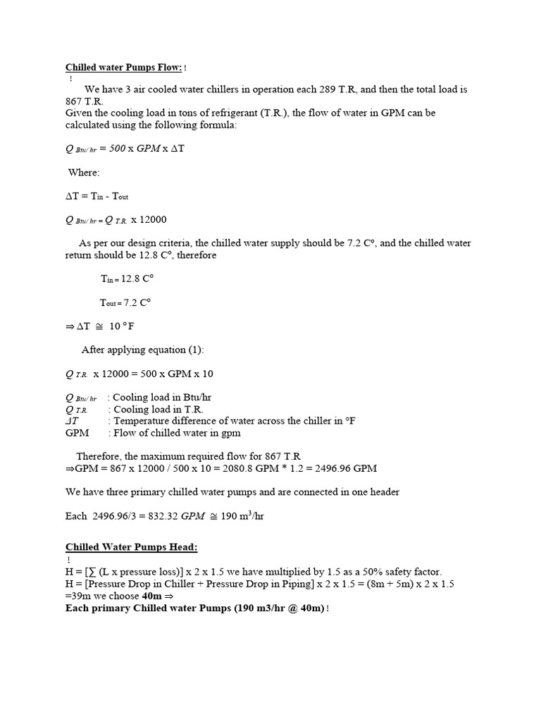 Chilled Water Pump Flow Calculation | PDF